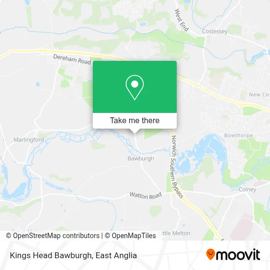 How to Get to Kings Head Bawburgh in South Norfolk by Bus?