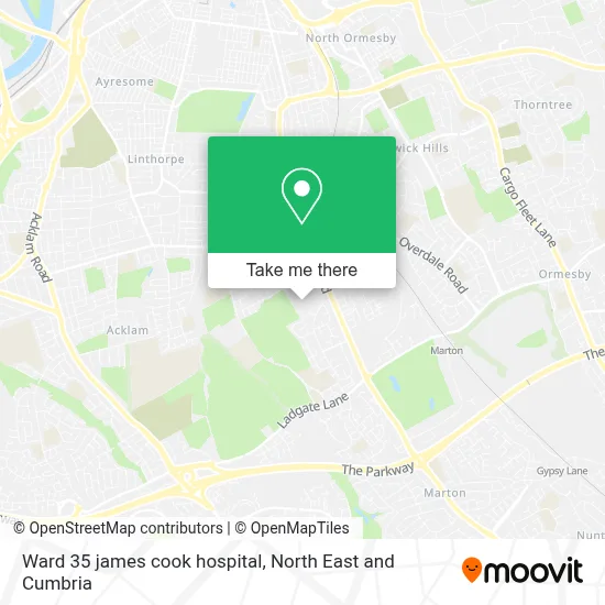 How to Get to Ward 35 james cook hospital in Middlesbrough by Bus or Train?