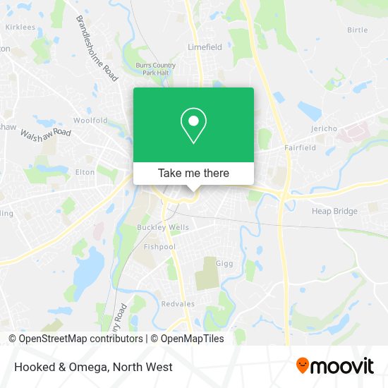 How to get to Hooked & Omega in Bury by bus or light rail?