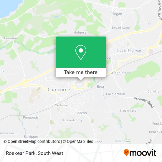 How to get to Roskear Park in Cornwall by bus or train?