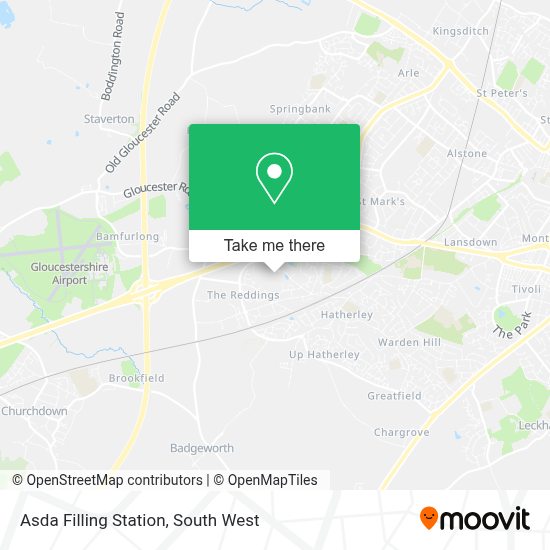 How to Get to Asda Filling Station in Cheltenham by Bus or Train?
