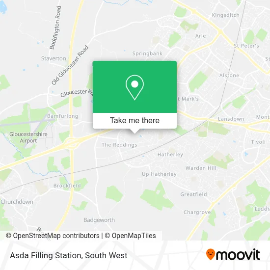How to Get to Asda Filling Station in Cheltenham by Bus or Train?