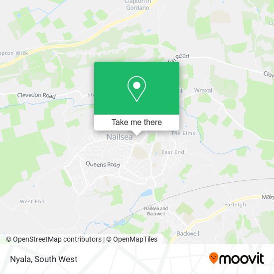 How to get to Nyala in North Somerset by bus or train?