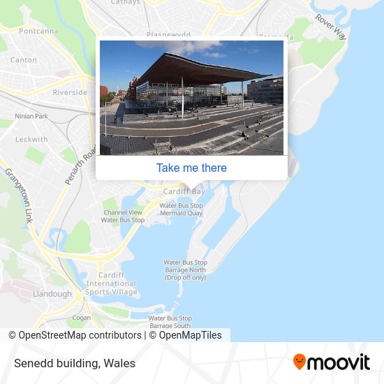 How to get to Senedd building in Cardiff by bus or train?