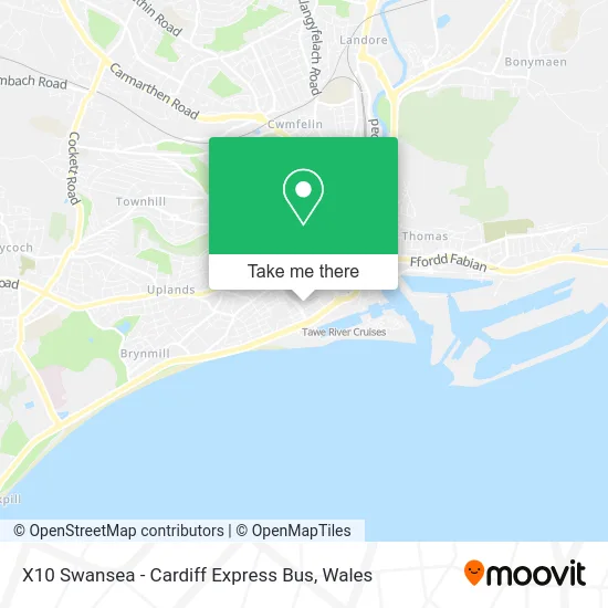 How to Get to X10 Swansea - Cardiff Express Bus by Bus or Train?