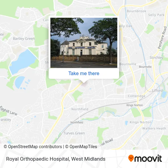 How to Get to Royal Orthopaedic Hospital in Northfield by Bus or Train?