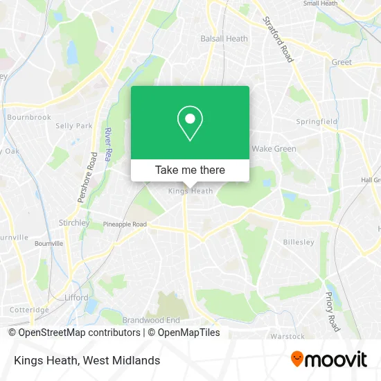 How to Get to Kings Heath in Moseley by Bus, Train or Light Rail?
