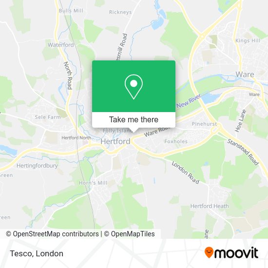 How to get to Tesco in Hertford by bus or train?