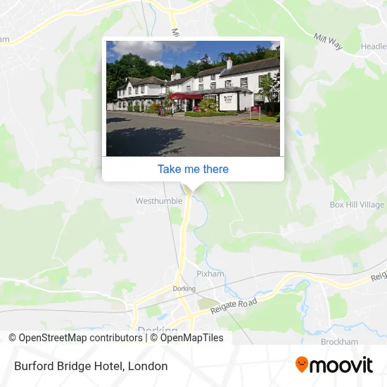 How to Get to Burford Bridge Hotel in Mole Valley by Train or Bus?