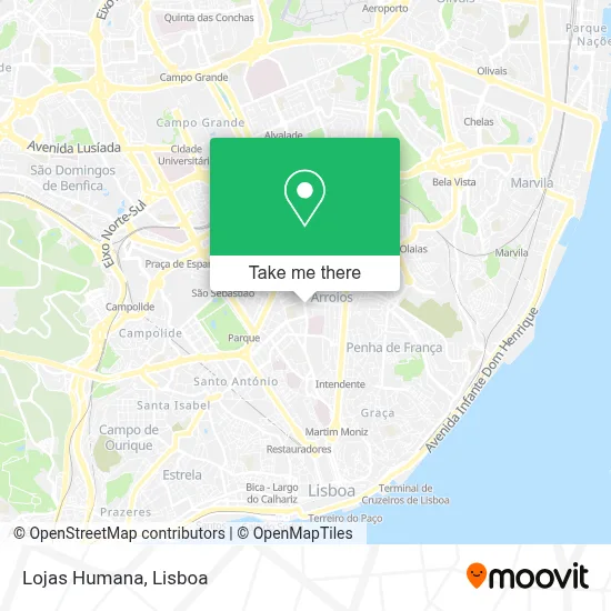 Como chegar a Lojas Humana em Lisboa por autocarro, metro, comboio ou ...