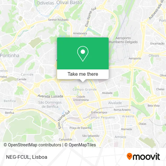 Como chegar a NEG-FCUL em Lisboa por autocarro, comboio, metro ou elétrico?