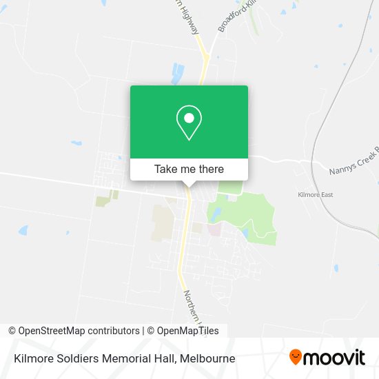 How to get to Kilmore Soldiers Memorial Hall by bus or train?