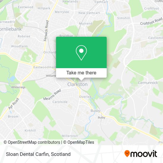 How to get to Sloan Dental Carfin in Stamperland by bus or train?