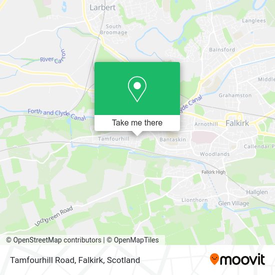How to get to Tamfourhill Road, Falkirk in Scotland by bus or train?