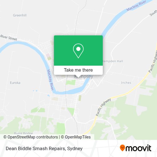 How to get to Dean Biddle Smash Repairs in Kempsey by bus or train?