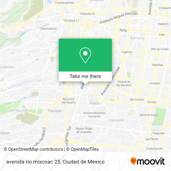 ¿Cómo llegar a avenida rio mixcoac 25 en Miguel Hidalgo en autobús o metro?