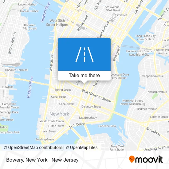 How to get to Bowery, Manhattan by subway, bus, ferry or train?