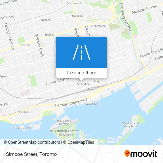 How to get to Simcoe Street, Toronto by bus, subway or train?