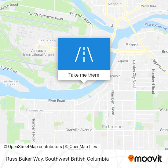 How to get to Russ Baker Way, Richmond by bus or SkyTrain?