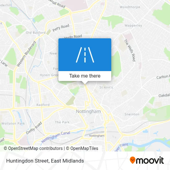 How to get to Huntingdon Street, Nottingham by bus or train?