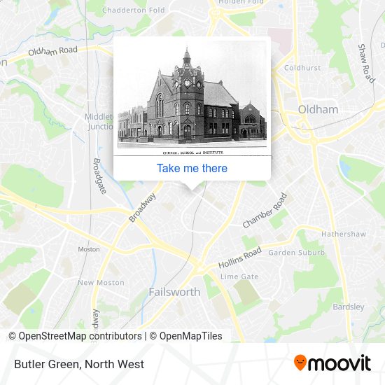 How to get to Butler Green, Oldham by bus, light rail or train?