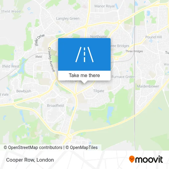 How to get to Cooper Row, Crawley by bus or train?