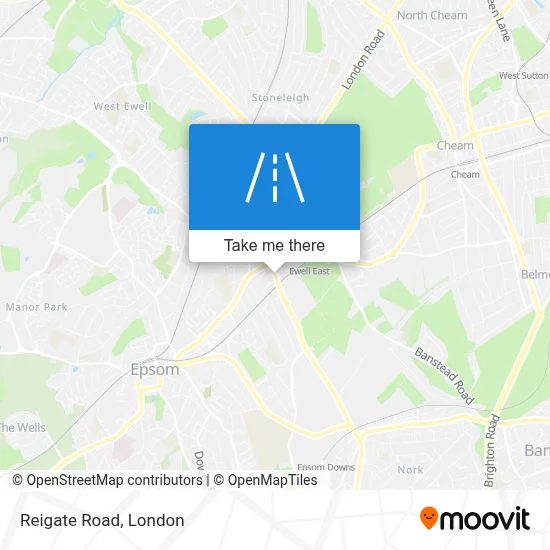 How to get to Reigate Road, Ewell by bus or train?