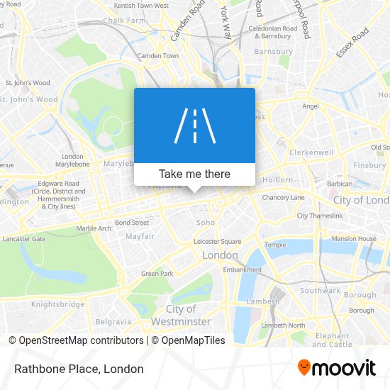 How to get to Rathbone Place, Fitzrovia by bus, train or Tube?