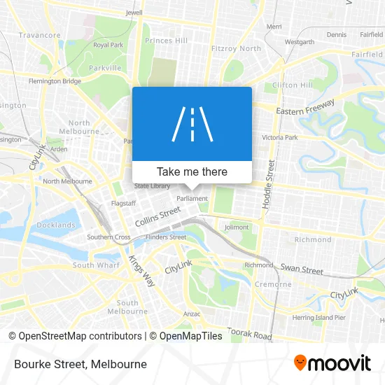 How to get to Bourke Street, East Melbourne by bus, train or tram?