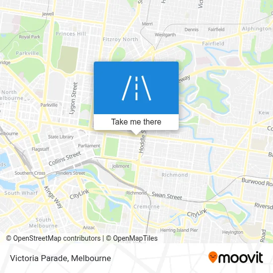 How to get to Victoria Parade, East Melbourne by bus, train or tram?