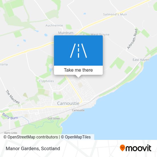 How to get to Manor Gardens, Carnoustie by bus or train?