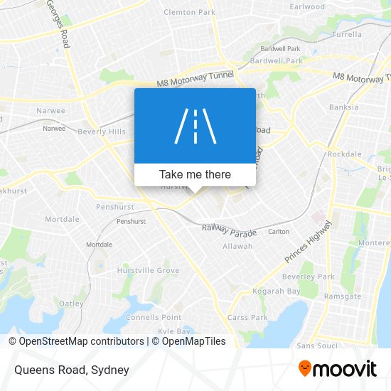 How to get to Queens Road, Hurstville by bus or train?