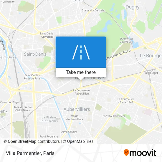 How to get to Villa Parmentier, La Courneuve by metro, bus or RER?