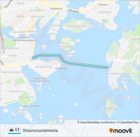 17 Reitti: Aikataulut, pysäkit ja kartat – Kruunuvuorenranta (päivitetty)
