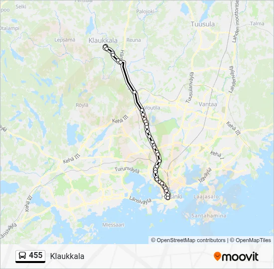 455 Reitti: Aikataulut, pysäkit ja kartat – Klaukkala (päivitetty)