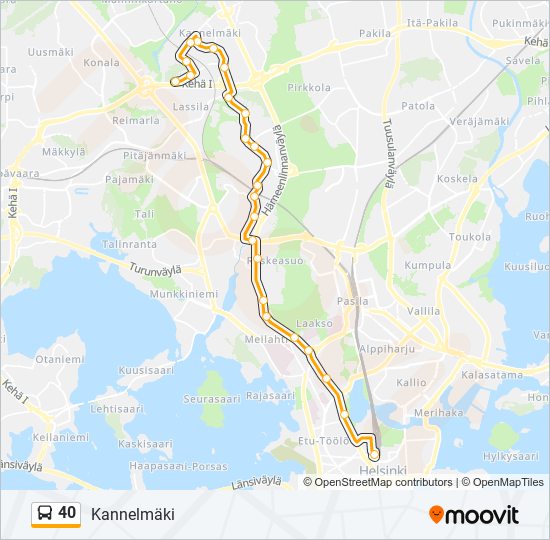 40 Reitti: Aikataulut, pysäkit ja kartat – Kannelmäki (päivitetty)