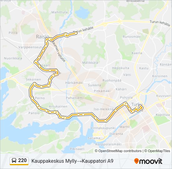 220 Reitti: Aikataulut, pysäkit ja kartat – Kauppakeskus Mylly‎→ ...