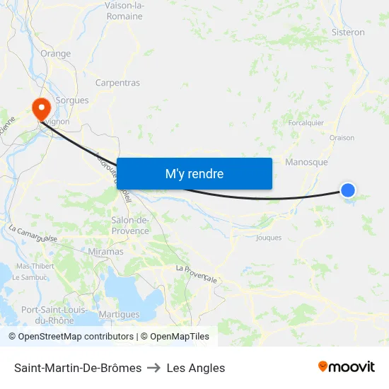 Saint-Martin-De-Brômes à Les Angles en transport en commun