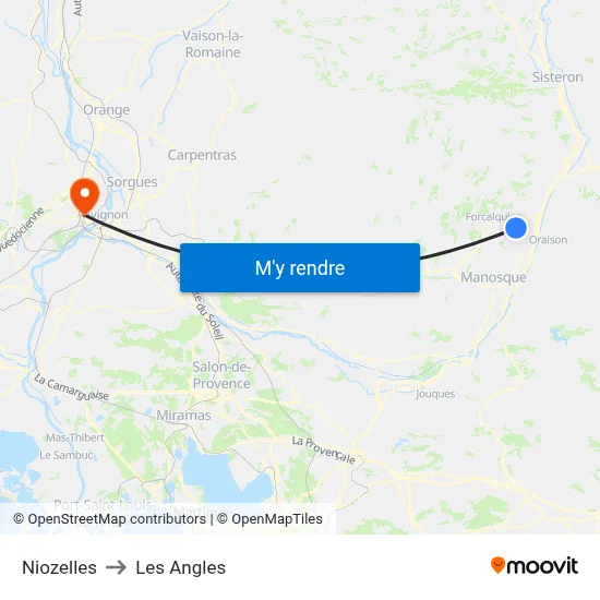 Niozelles à Les Angles en transport en commun
