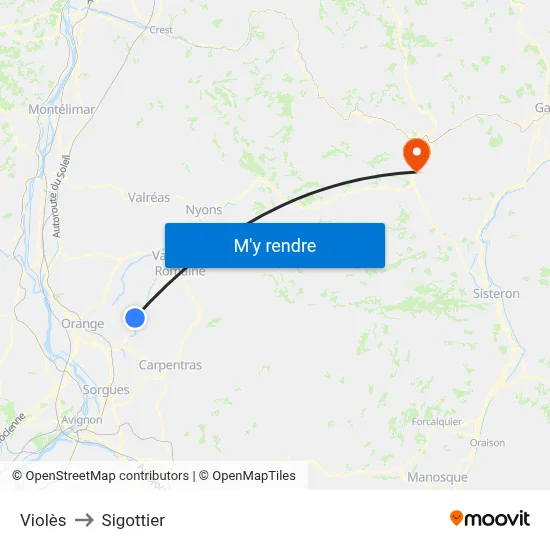 Violès à Sigottier en transport en commun