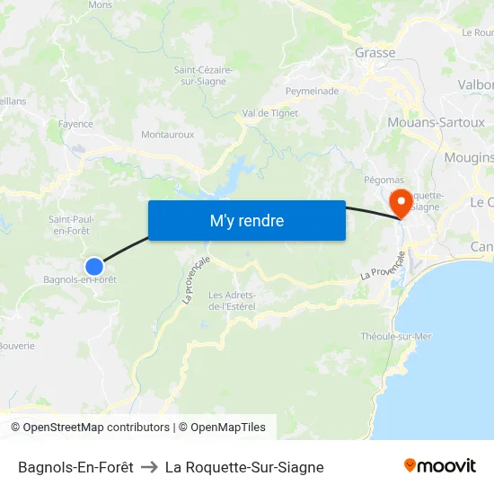 Bagnols-En-Forêt à La Roquette-Sur-Siagne en transport en commun