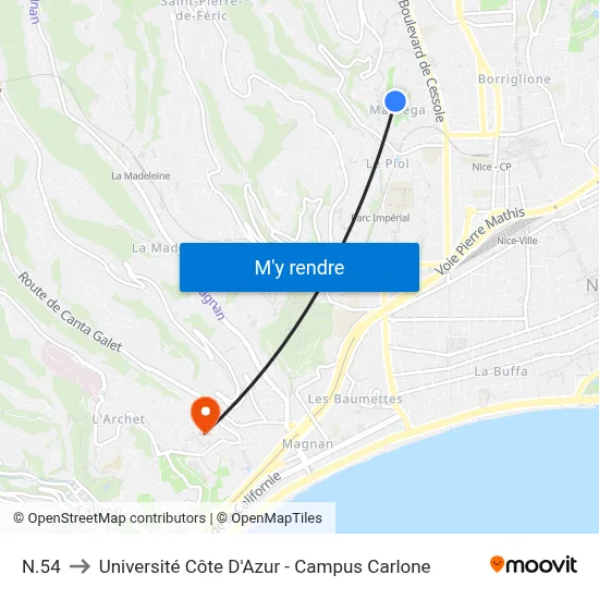 N.54 à Université Côte D'Azur - Campus Carlone en transport en commun