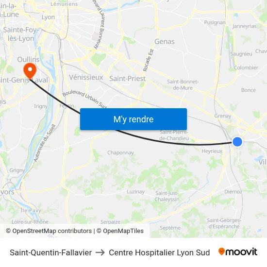Saint-Quentin-Fallavier à Centre Hospitalier Lyon Sud en transport en ...