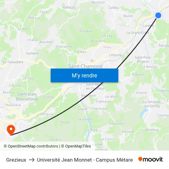 Grezieux à Université Jean Monnet - Campus Métare en transport en commun