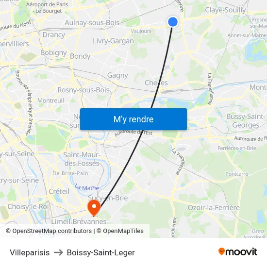 Villeparisis à Boissy-Saint-Leger en transport en commun