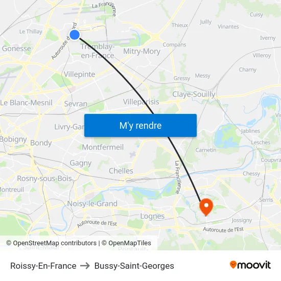 Roissy-En-France à Bussy-Saint-Georges en transport en commun