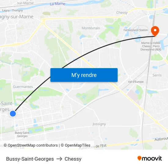 Bussy-Saint-Georges à Chessy en transport en commun