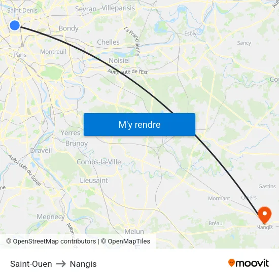 Saint-Ouen à Nangis en transport en commun