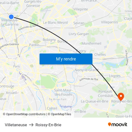 Villetaneuse à Roissy-En-Brie en transport en commun