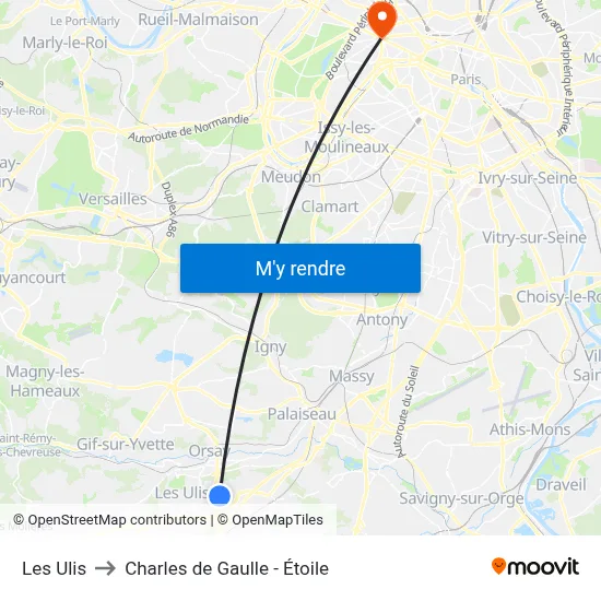 Les Ulis à Charles de Gaulle - Étoile en transport en commun